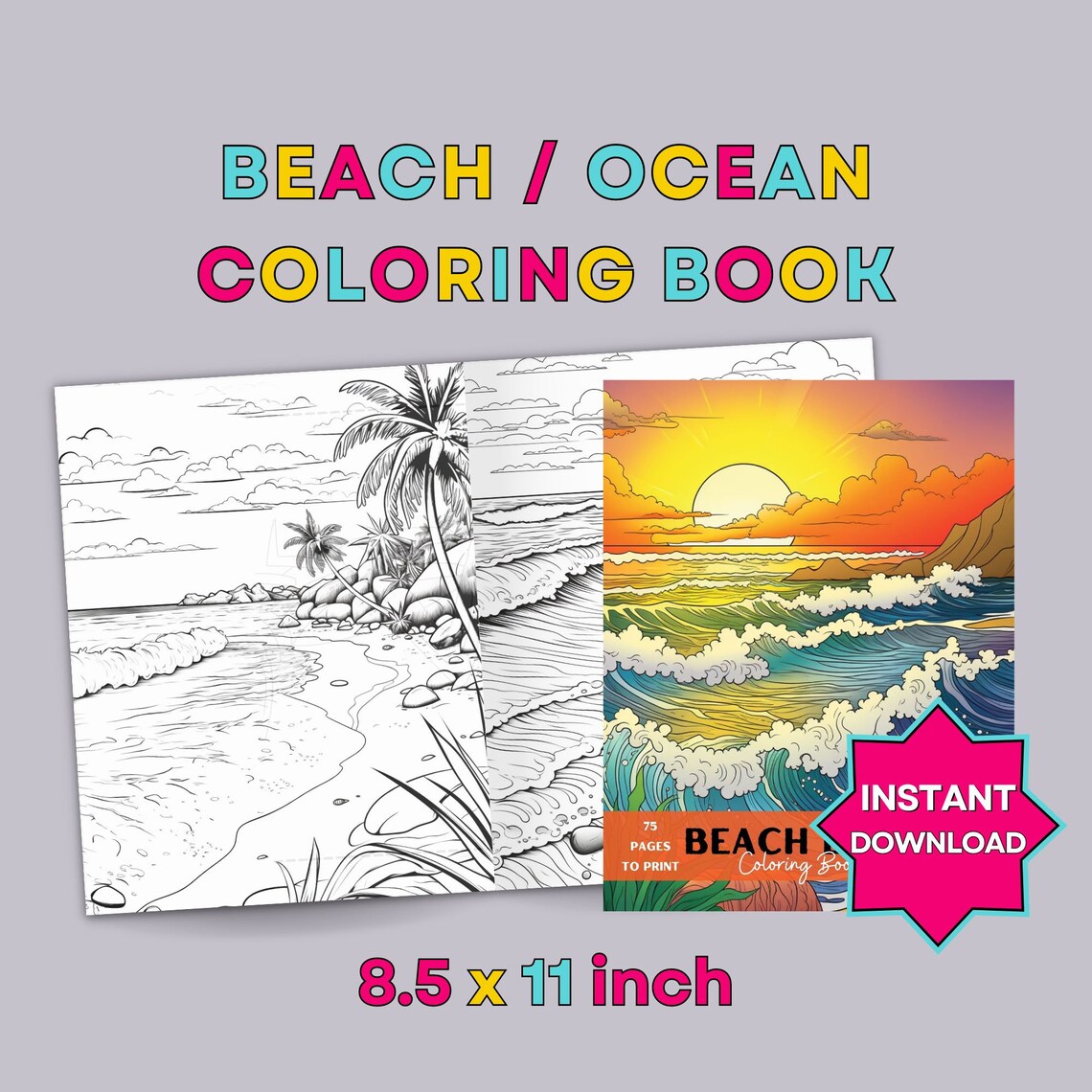 Ocean Beach Coloring Pages Digital Download - Etsy