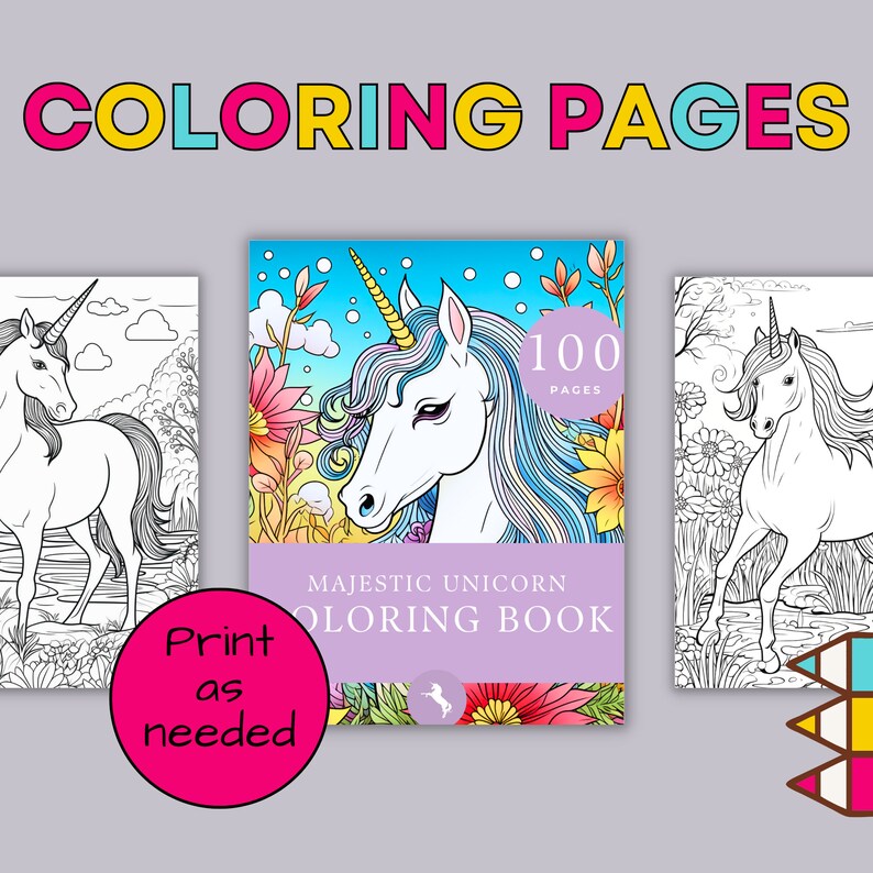 Unicorn Coloring Pages Kids Coloring Book Printable Pdf Digital ...