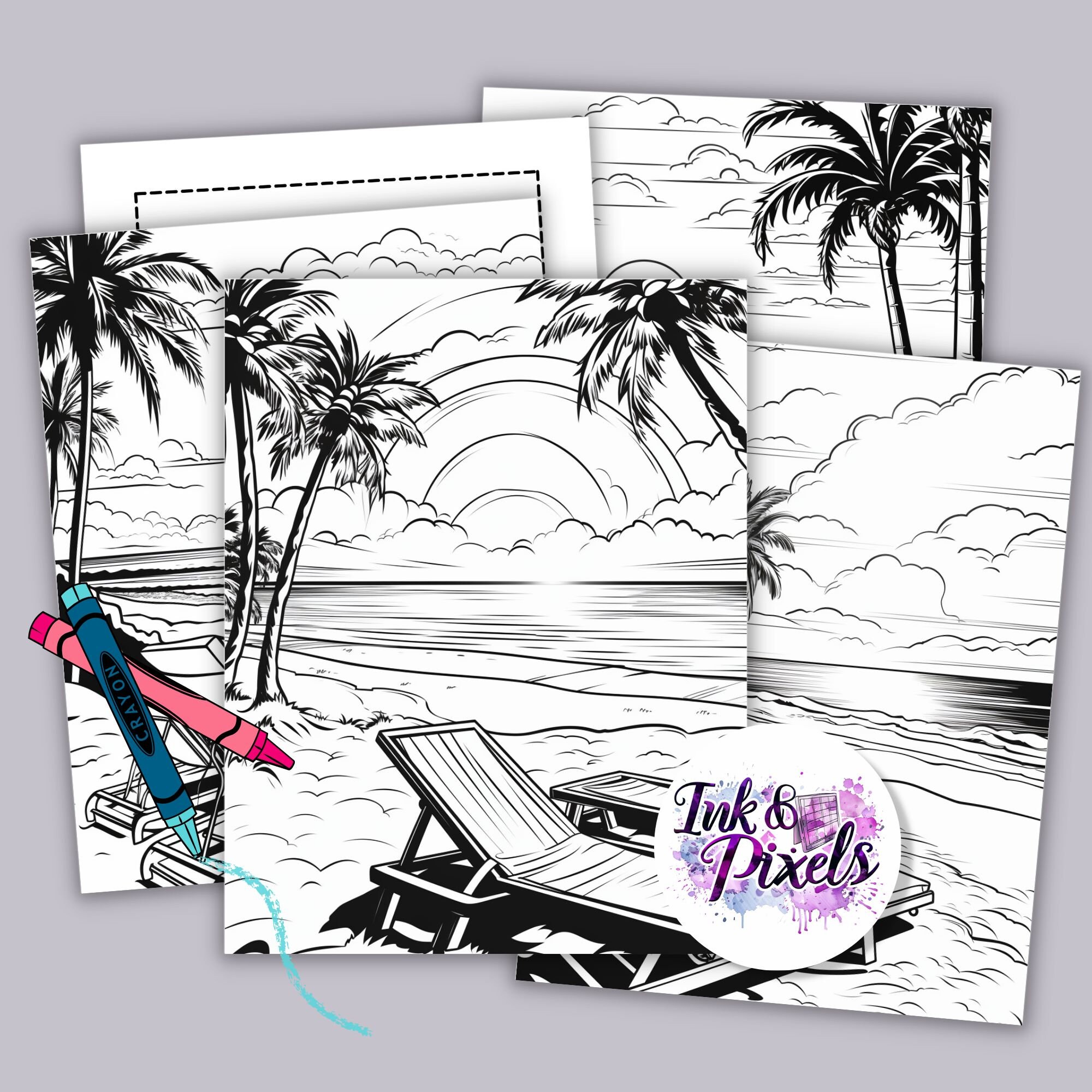 Ocean Beach Coloring Pages Digital Download - Etsy