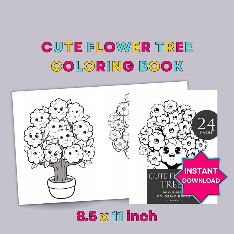 Cute Flower Trees Coloring Pages Cute Flower Trees Coloring Book Flower ...