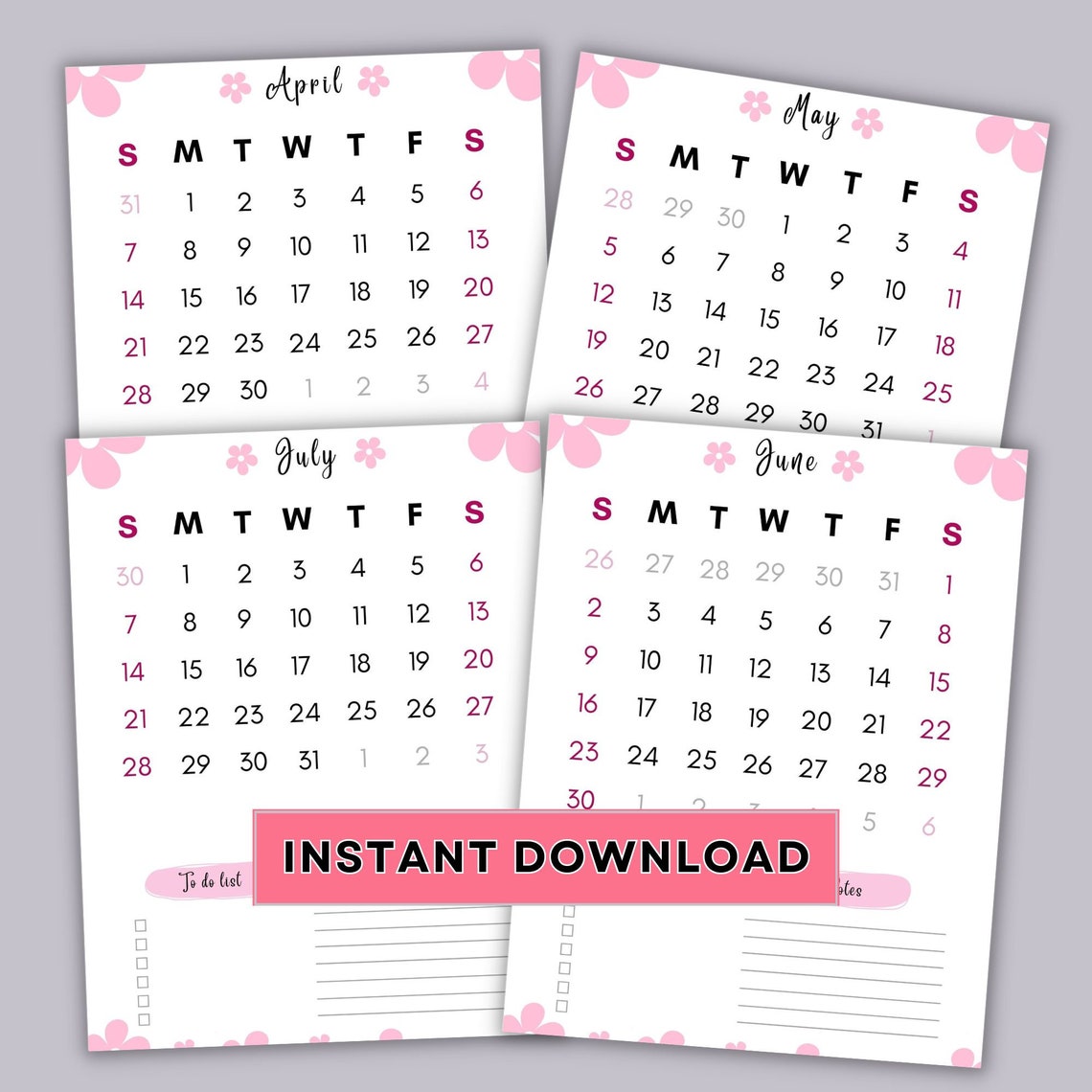 Calendar 2024 Printable Pdf Download Cute Calendars Monthly Planner ...