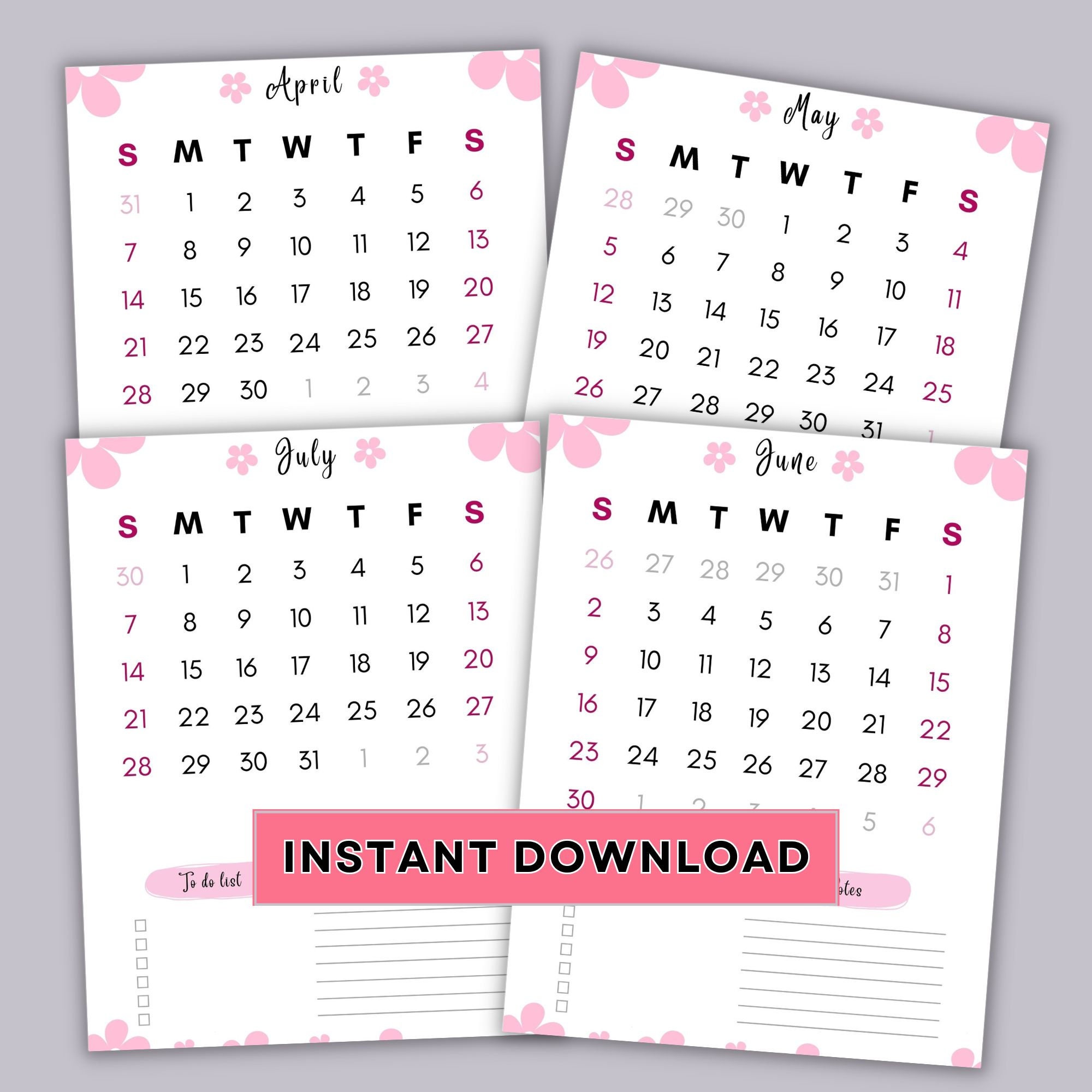 Calendar 2024 Printable Pdf Download Cute Calendars Monthly Planner ...