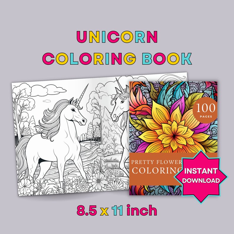 Unicorn Coloring Pages Kids Coloring Book Printable Pdf Digital ...
