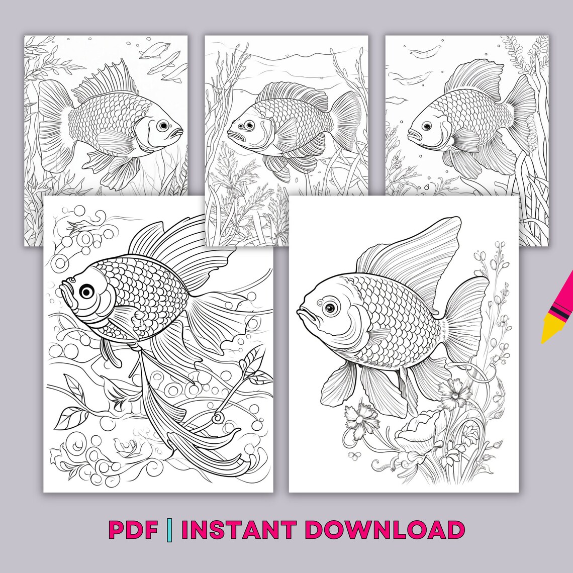 Coral Fish Coloring Print & Color Adult Coloring Page Line Art Sea Life ...