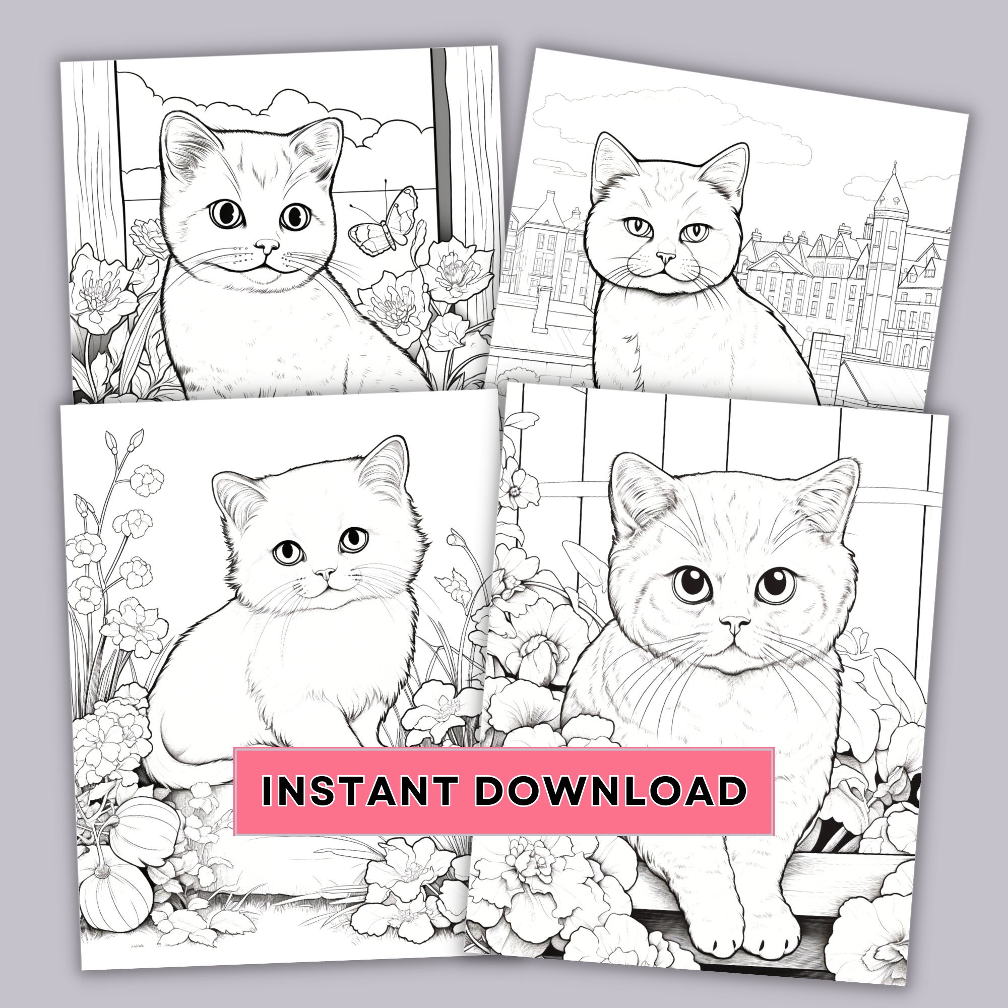 Cat Coloring Book Printable Pdf File Adorable Cats Coloring Pages for ...