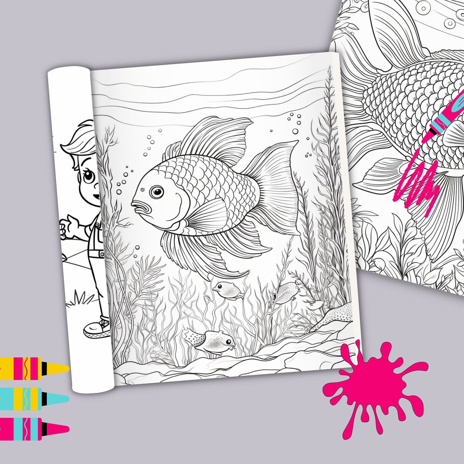 Coral Fish Coloring Print & Color Adult Coloring Page Line Art Sea Life ...