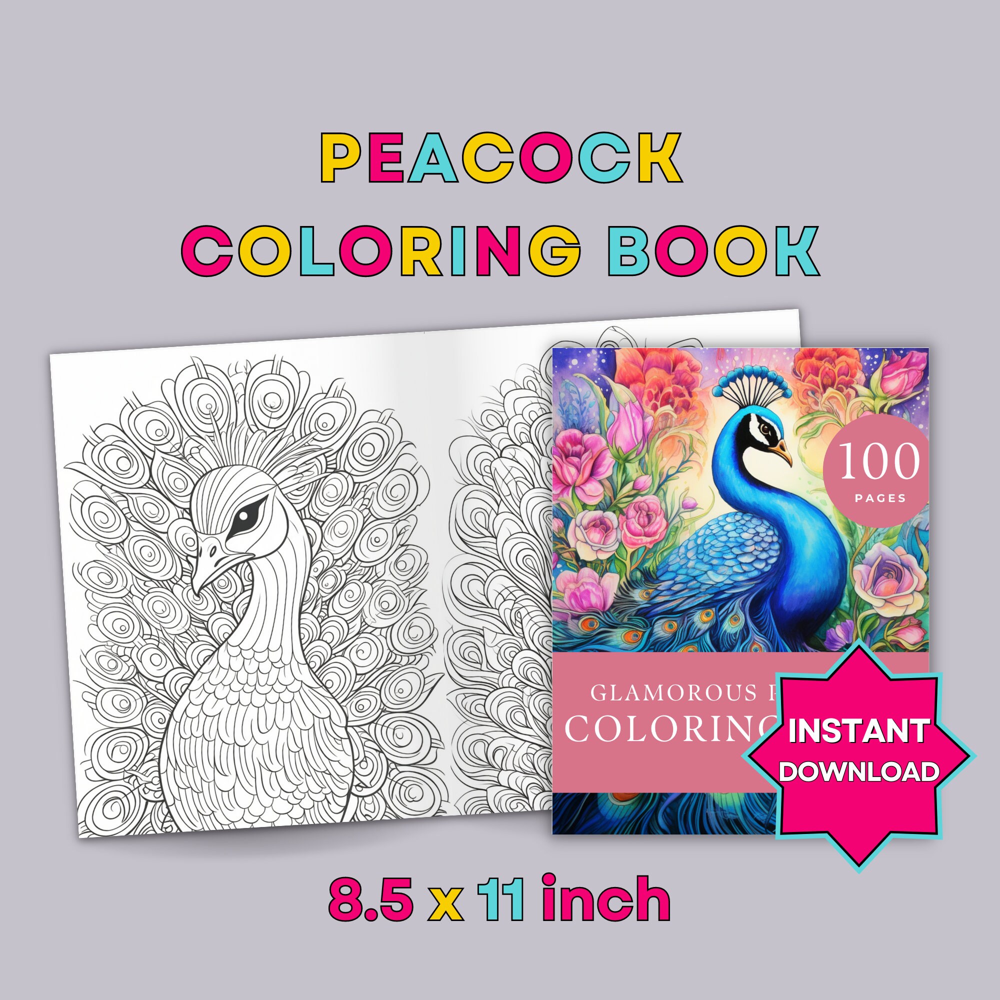 Printable Coloring Page Peacock Coloring Page Grayscale Printable Pdf Instant Download Birds