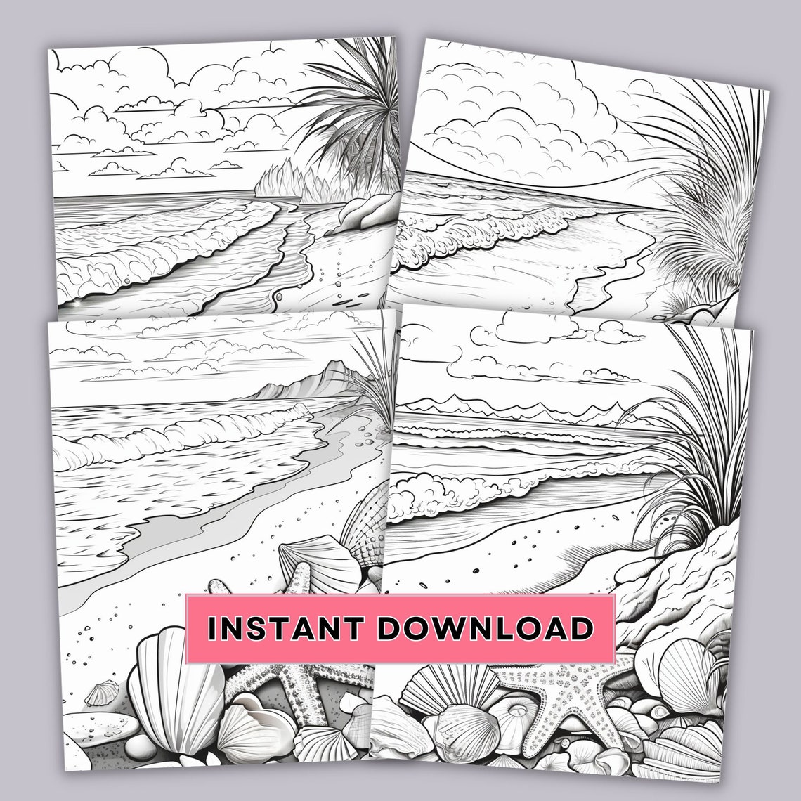 Ocean Beach Coloring Pages Digital Download - Etsy