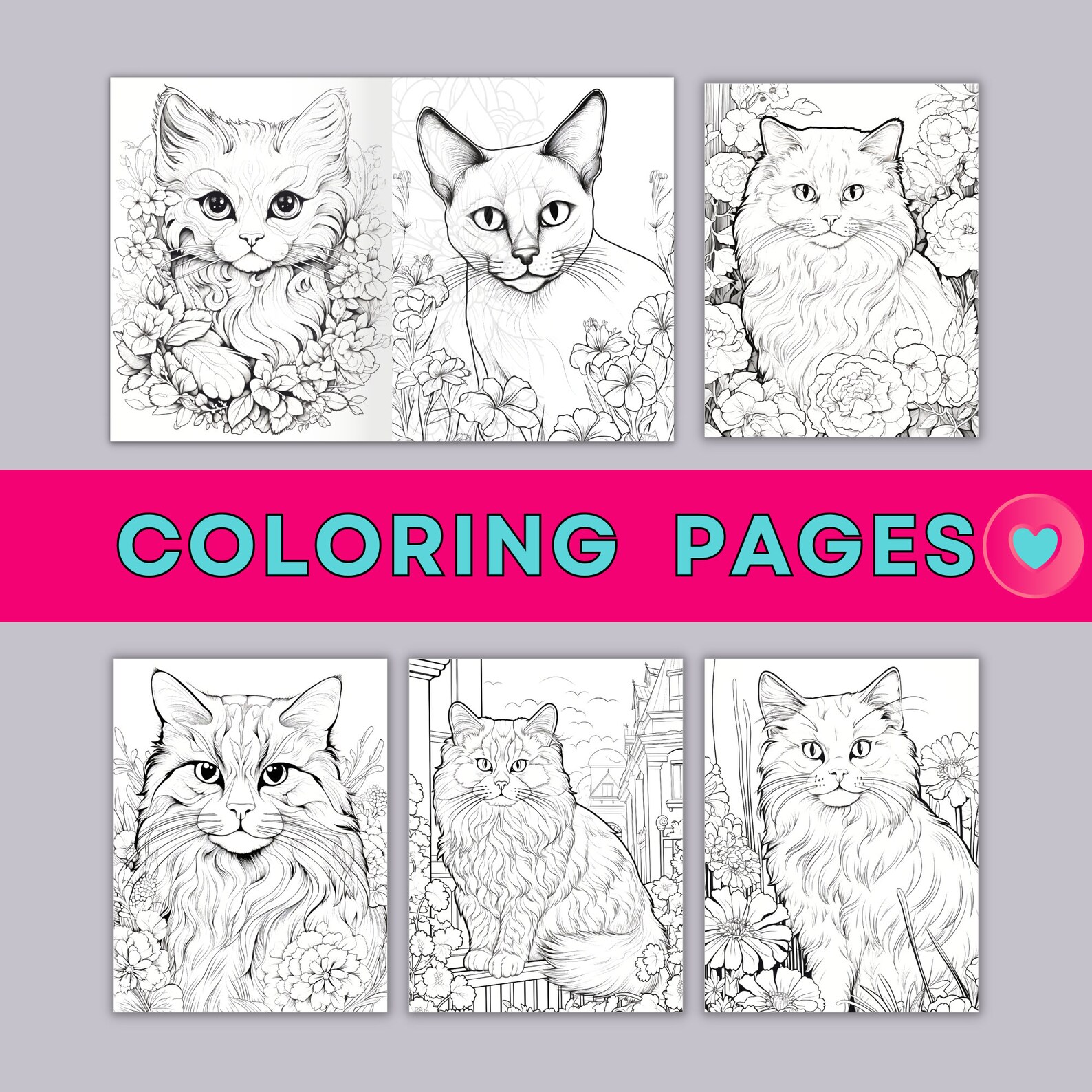 Cat Coloring Book Printable Pdf File Adorable Cats Coloring Pages for ...