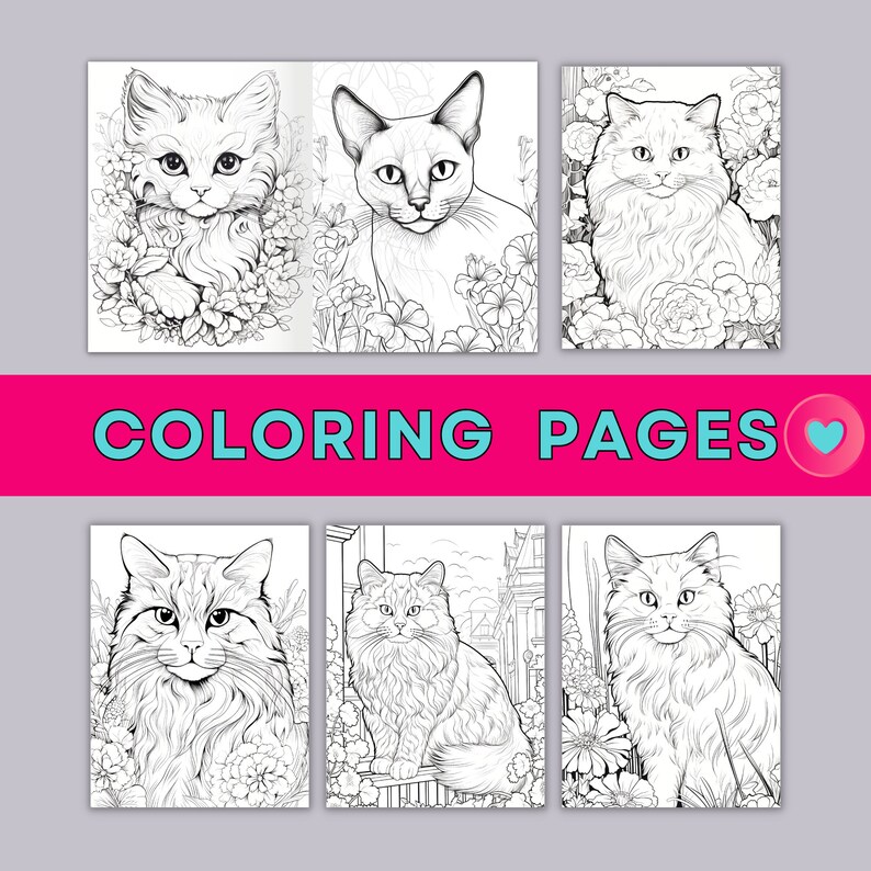 Cat Coloring Book Printable Pdf File Adorable Cats Coloring Pages for ...