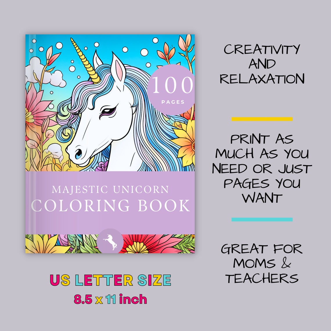 Unicorn Coloring Pages Kids Coloring Book Printable Pdf Digital ...
