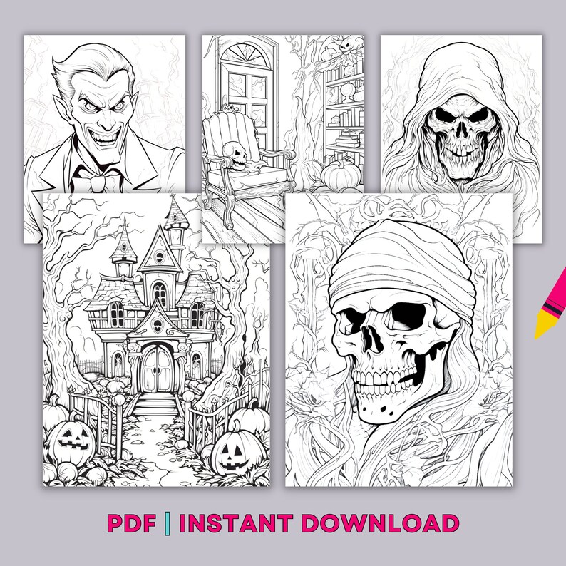 Printable Coloring Pages Spooky Coloring Book for Adults Digital ...