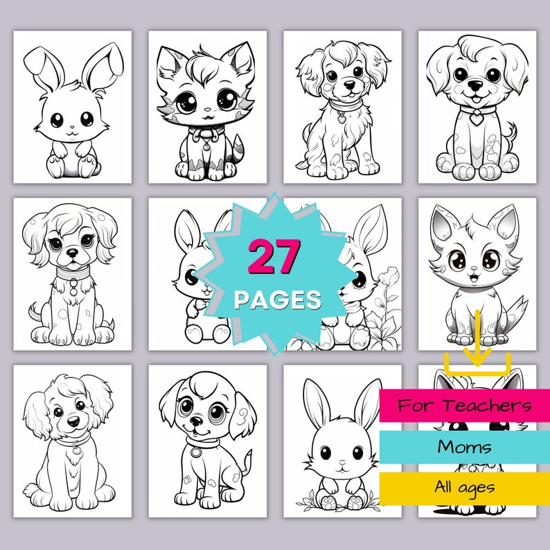 Cute Pets Coloring Pages Cute Pets Coloring Book Animal Coloring Page ...