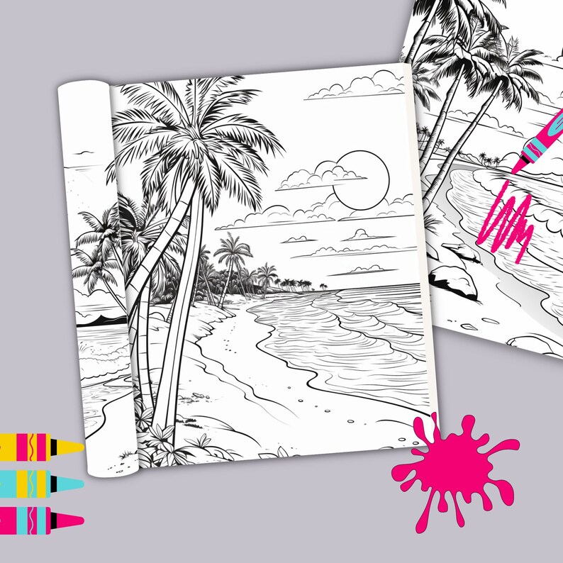 Ocean Beach Coloring Pages Digital Download - Etsy