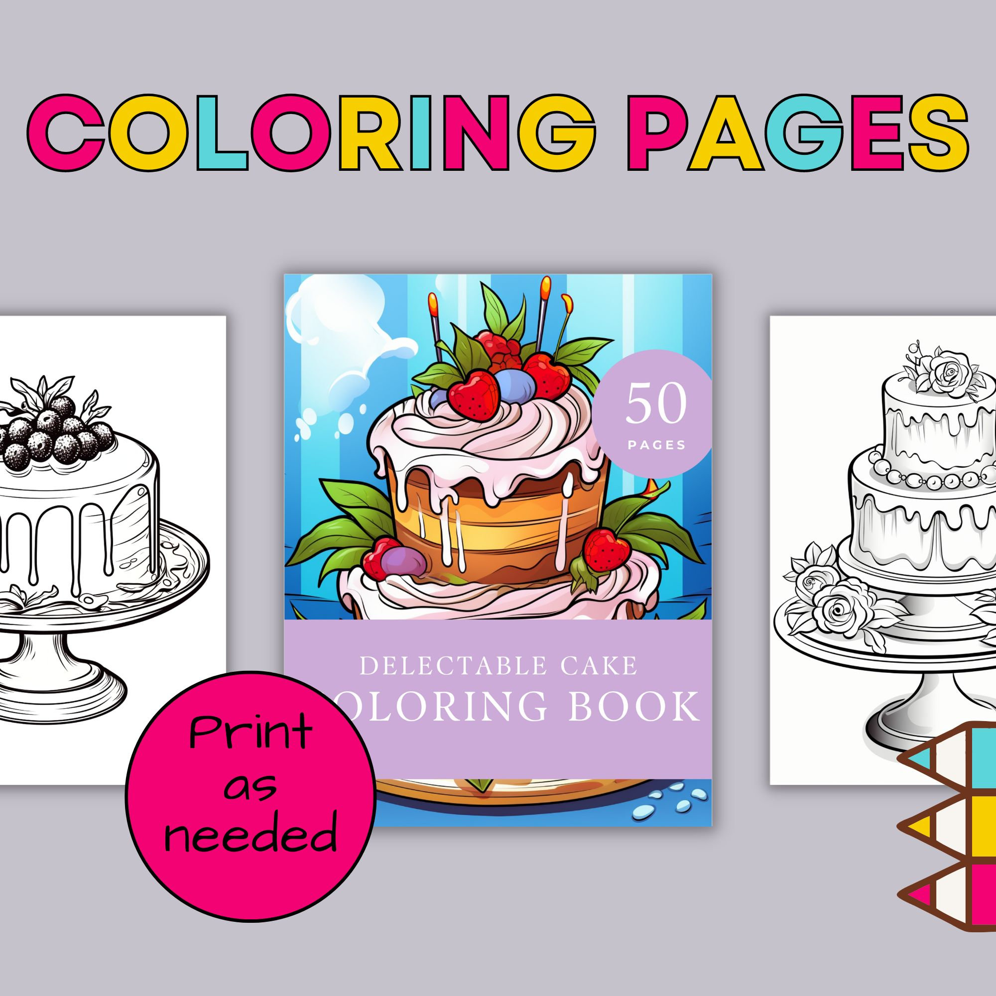 Digital Download Cake Coloring Book for Adults and Kids - Etsy