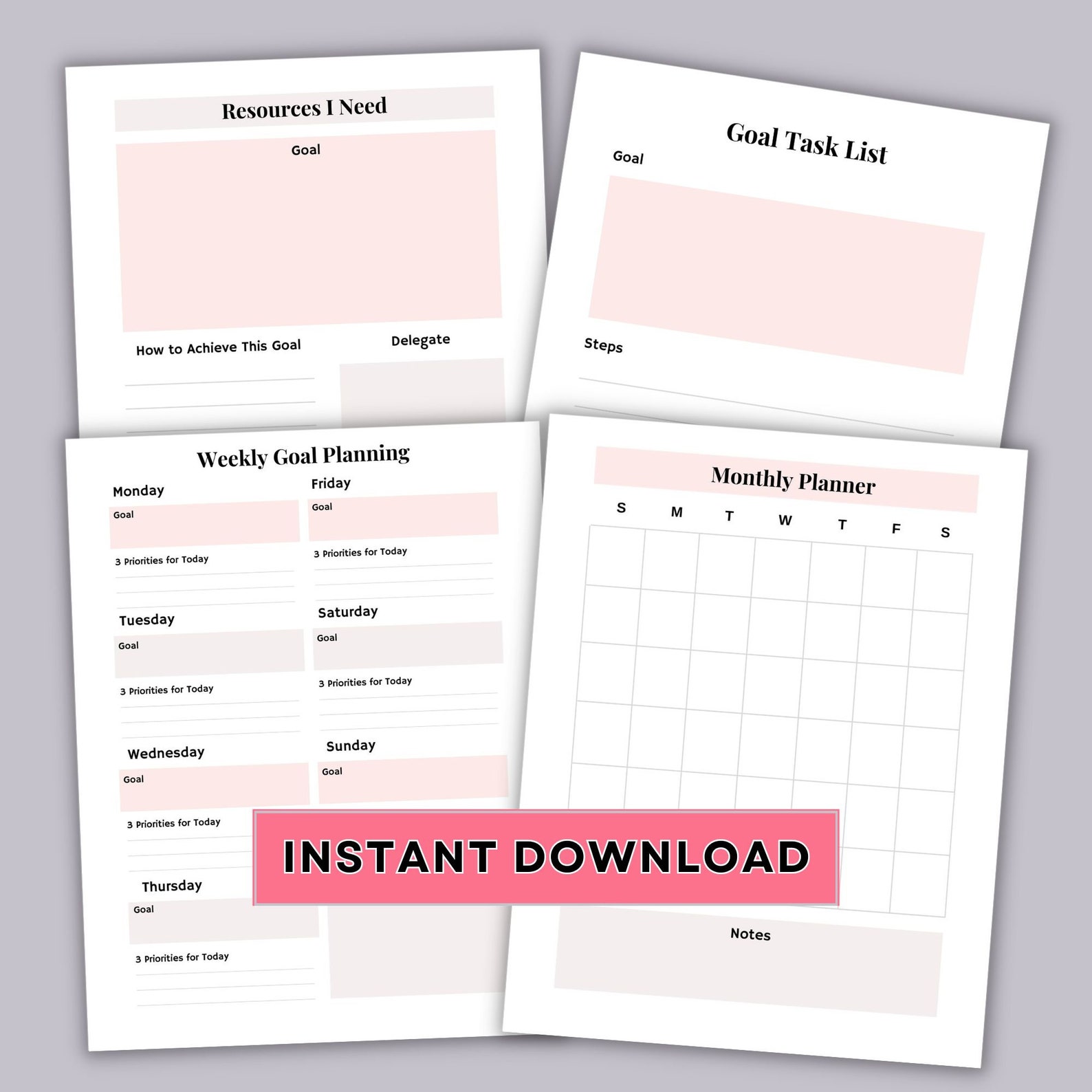 Dream Life Goals Worksheet Vision Board Template Goal Planner Goal ...