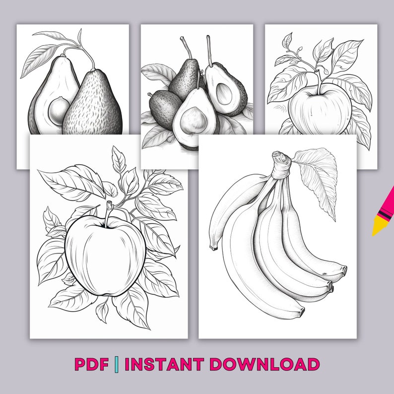 Fruit Coloring Pages Coloring Book Instant Download Printable Activity ...