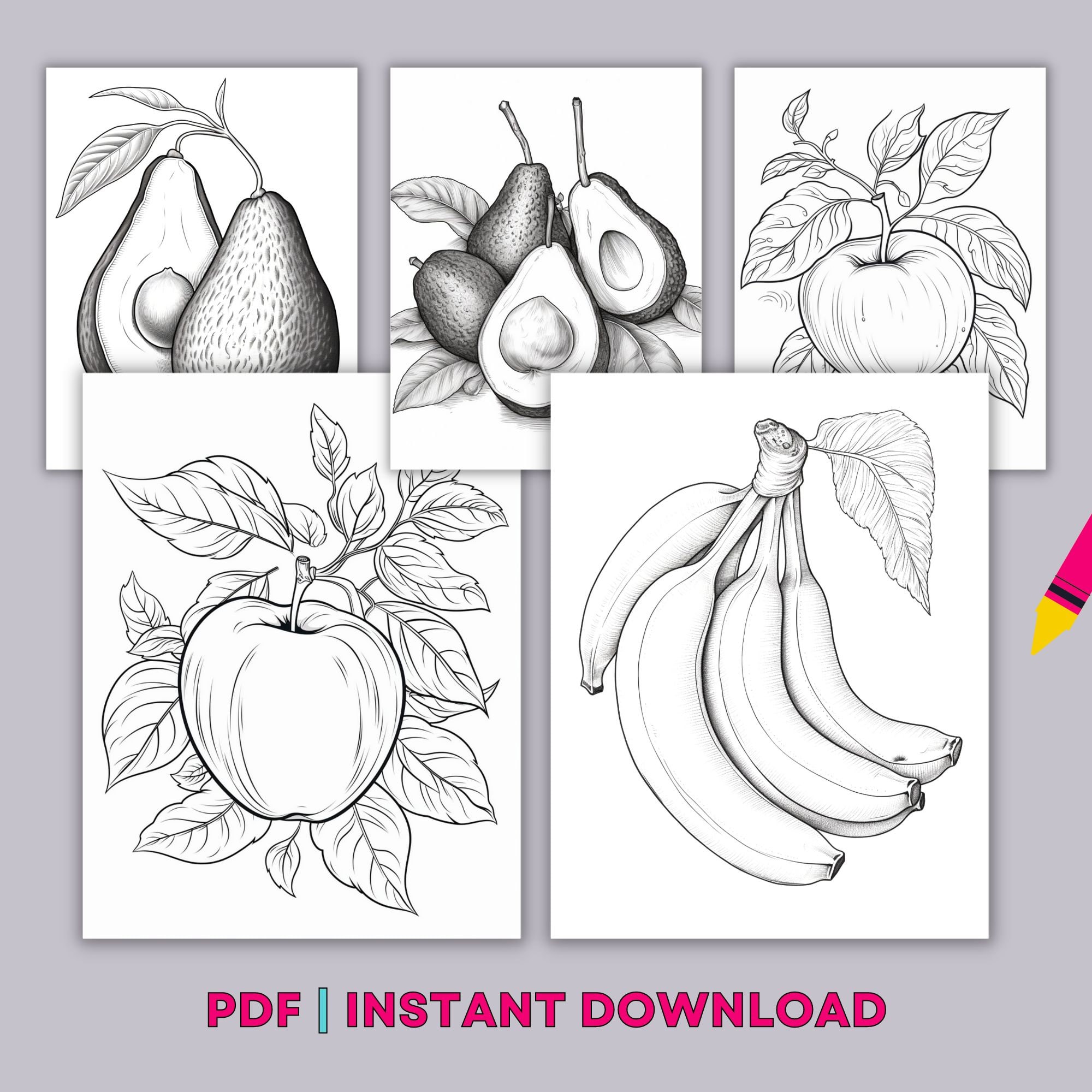 Fruit Coloring Pages Coloring Book Instant Download Printable Activity ...