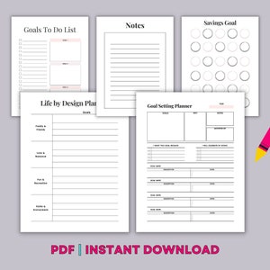 Dream Life Goals Worksheet Vision Board Template Goal Planner Goal ...