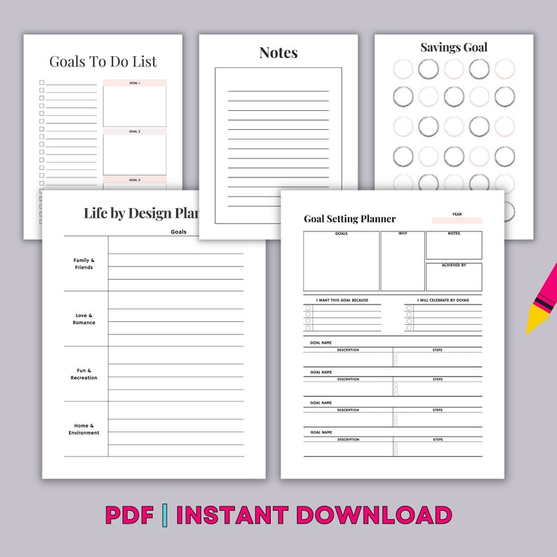 Dream Life Goals Worksheet Vision Board Template Goal Planner Goal ...