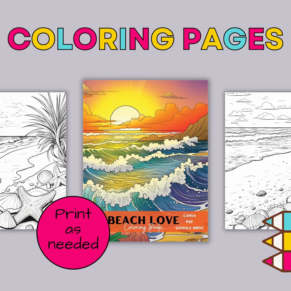 Ocean Beach Coloring Pages Digital Download - Etsy