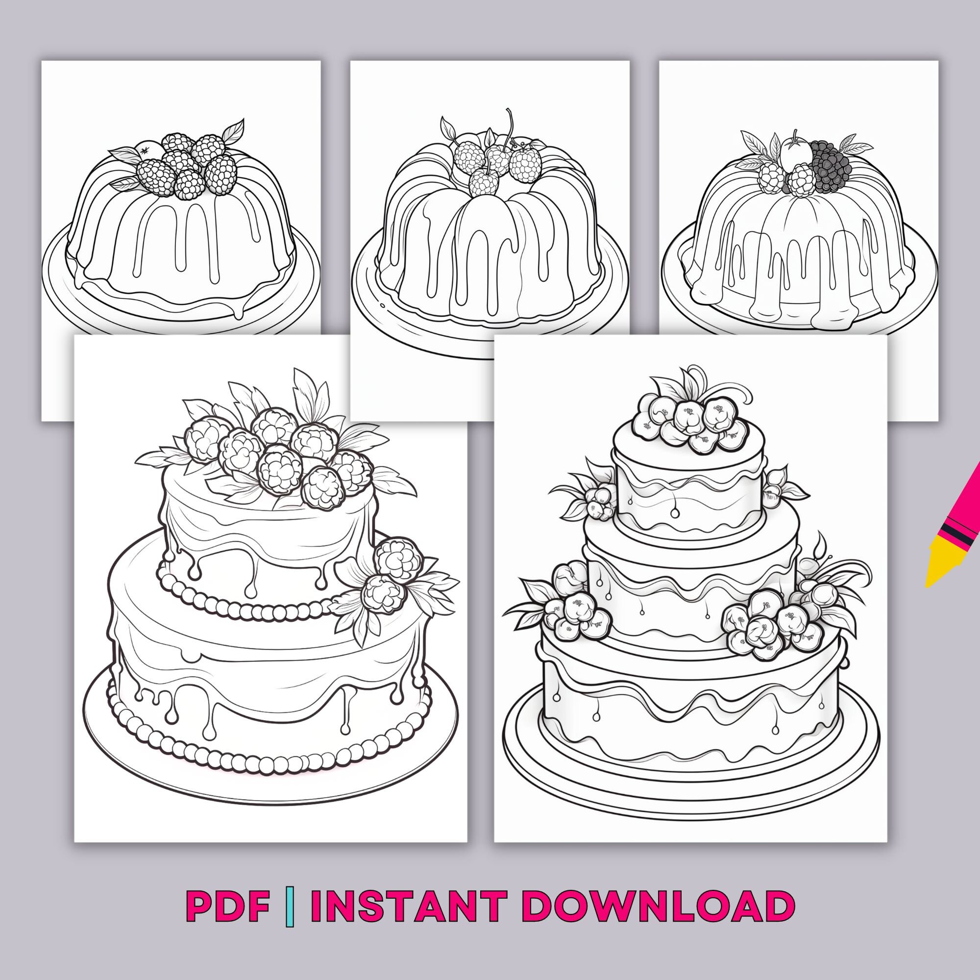 Digital Download Cake Coloring Book for Adults and Kids - Etsy
