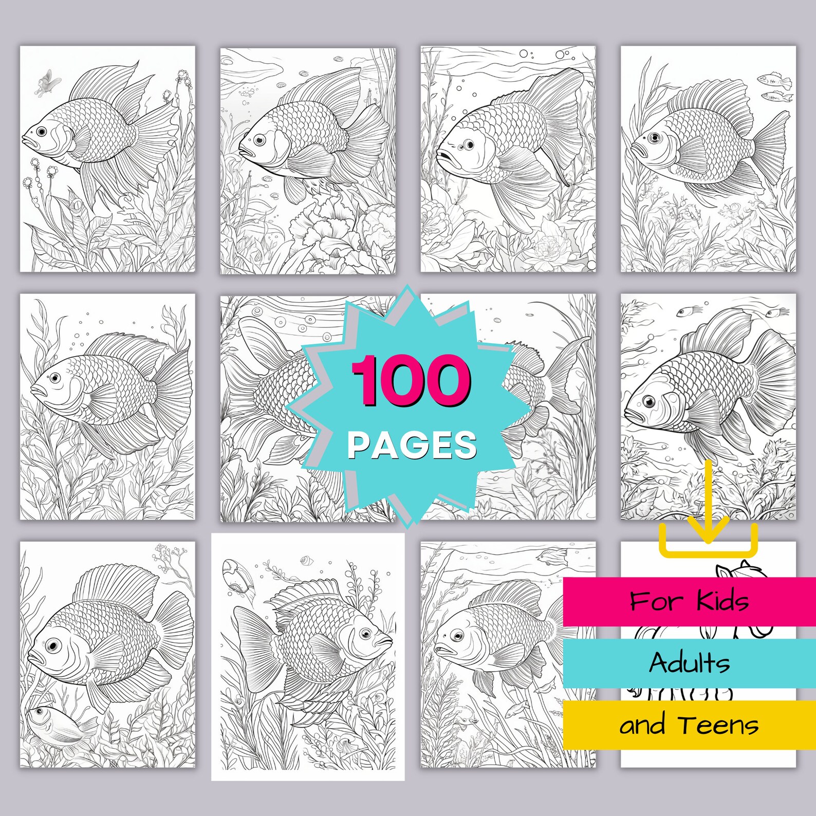 Coral Fish Coloring Print & Color Adult Coloring Page Line Art Sea Life ...