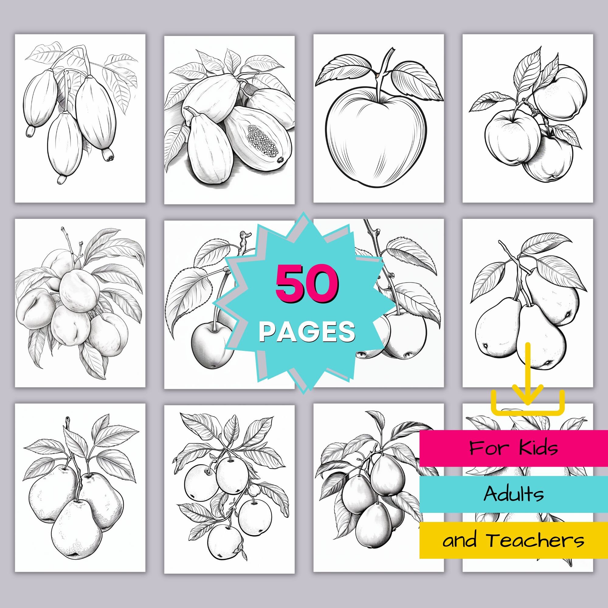 Fruit Coloring Pages Coloring Book Instant Download Printable Activity ...