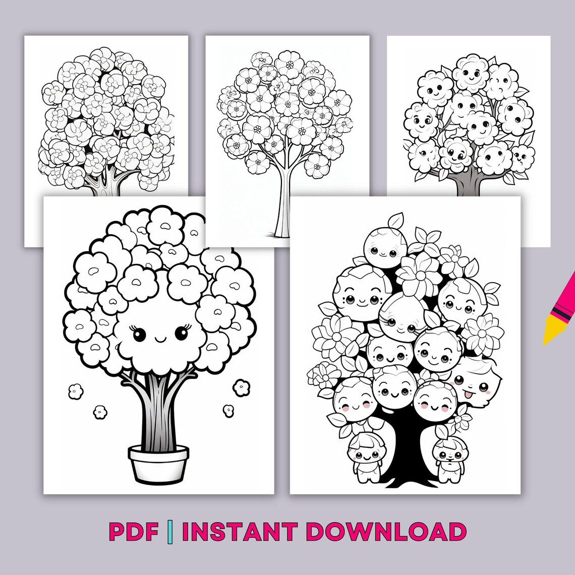 Cute Flower Trees Coloring Pages Cute Flower Trees Coloring Book Flower ...
