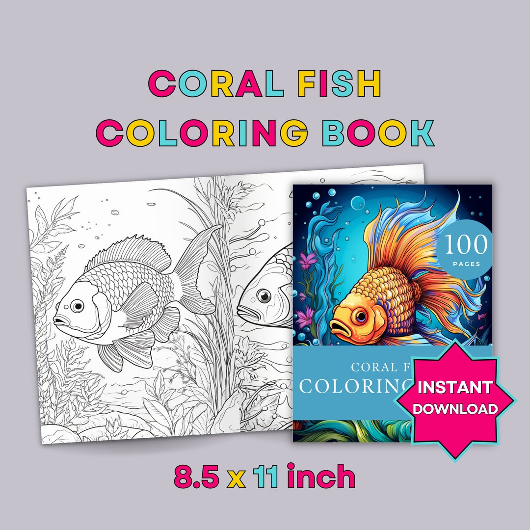 Coral Fish Coloring Print & Color Adult Coloring Page Line Art Sea Life ...