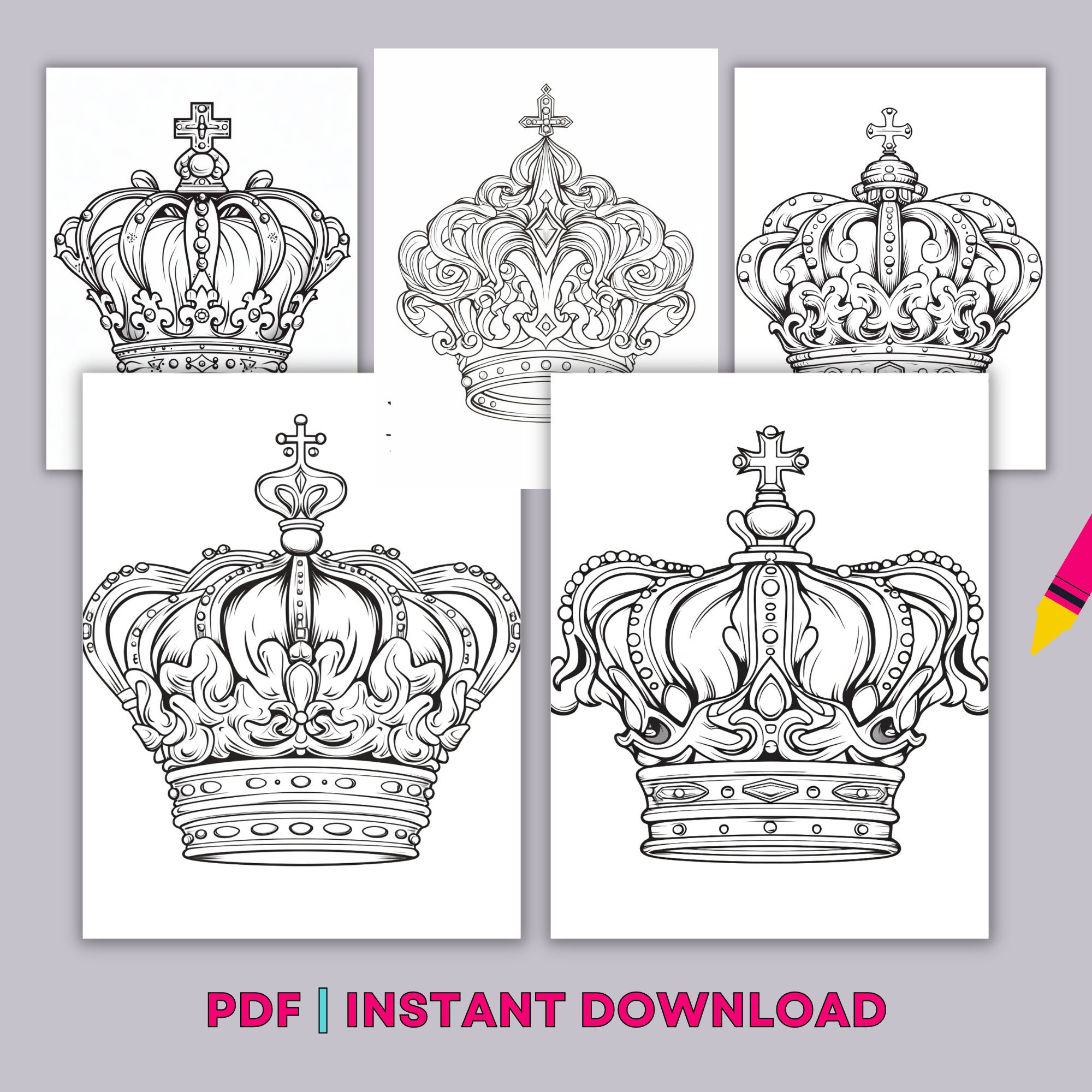Crown Coloring Coloring Page Printable Pdf File Instant Download ...