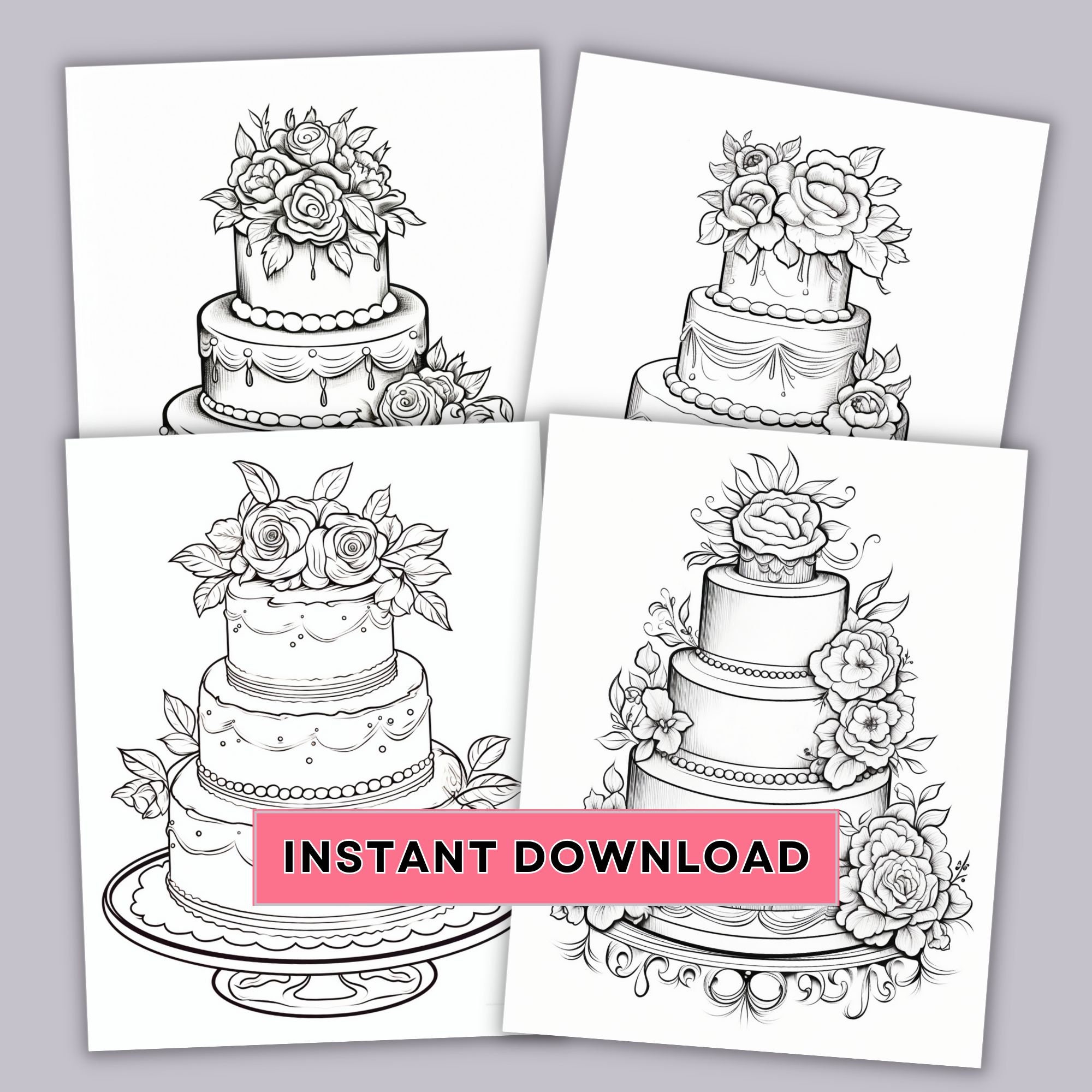 Digital Download Cake Coloring Book for Adults and Kids - Etsy