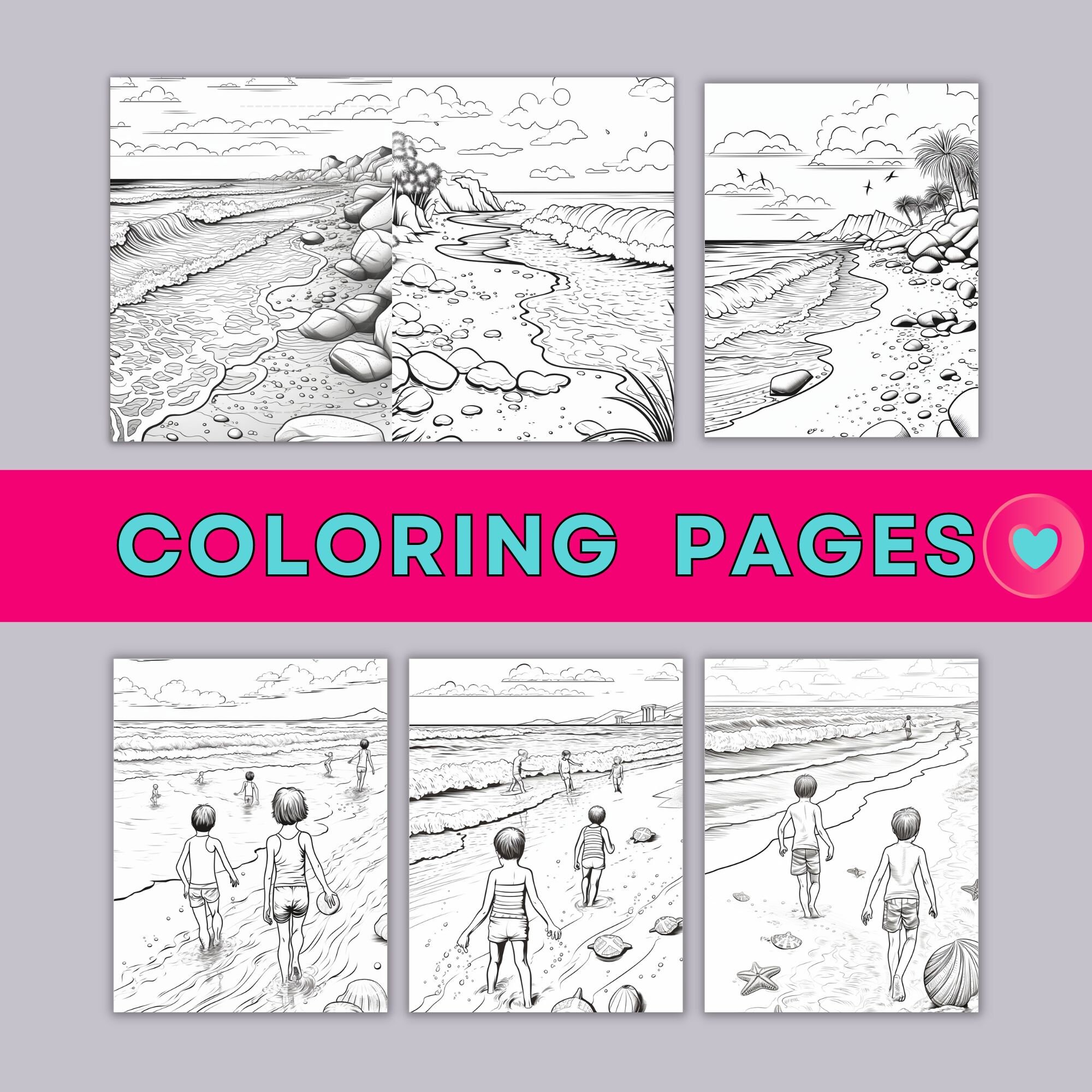 Ocean Beach Coloring Pages Digital Download - Etsy