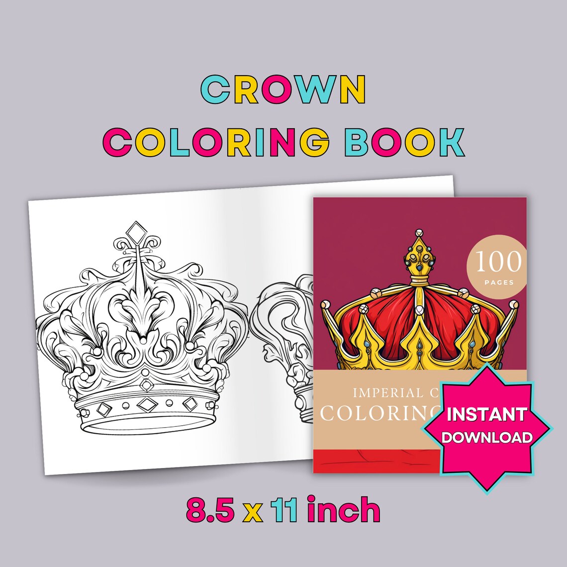 Crown Coloring Coloring Page Printable Pdf File Instant Download ...