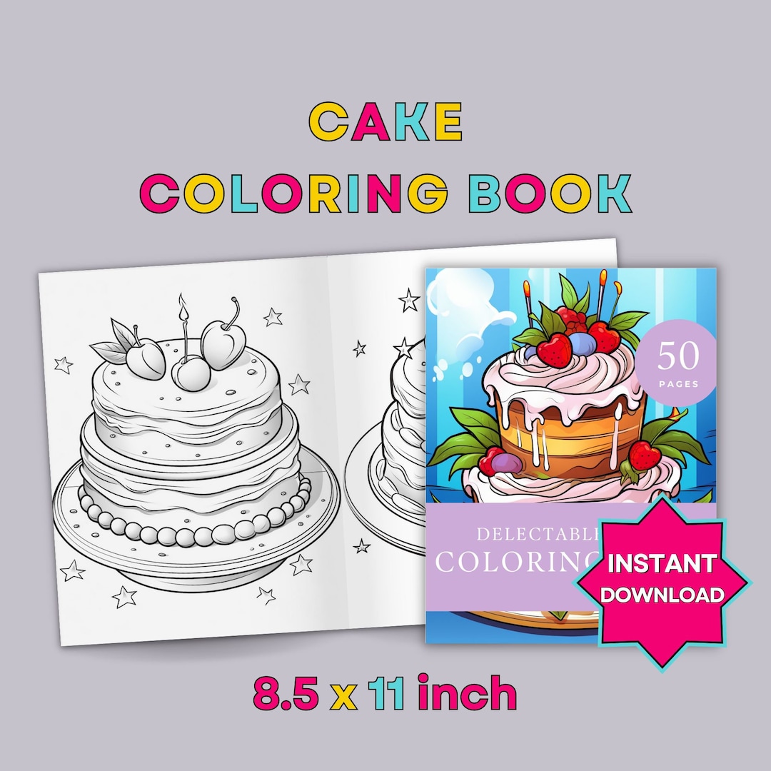 Digital Download Cake Coloring Book for Adults and Kids - Etsy
