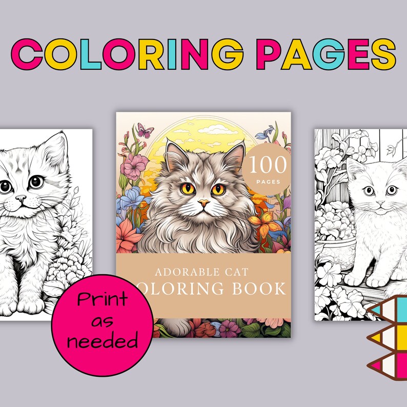Cat Coloring Book Printable Pdf File Adorable Cats Coloring Pages for ...
