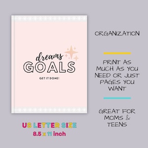 Dream Life Goals Worksheet Vision Board Template Goal Planner Goal ...
