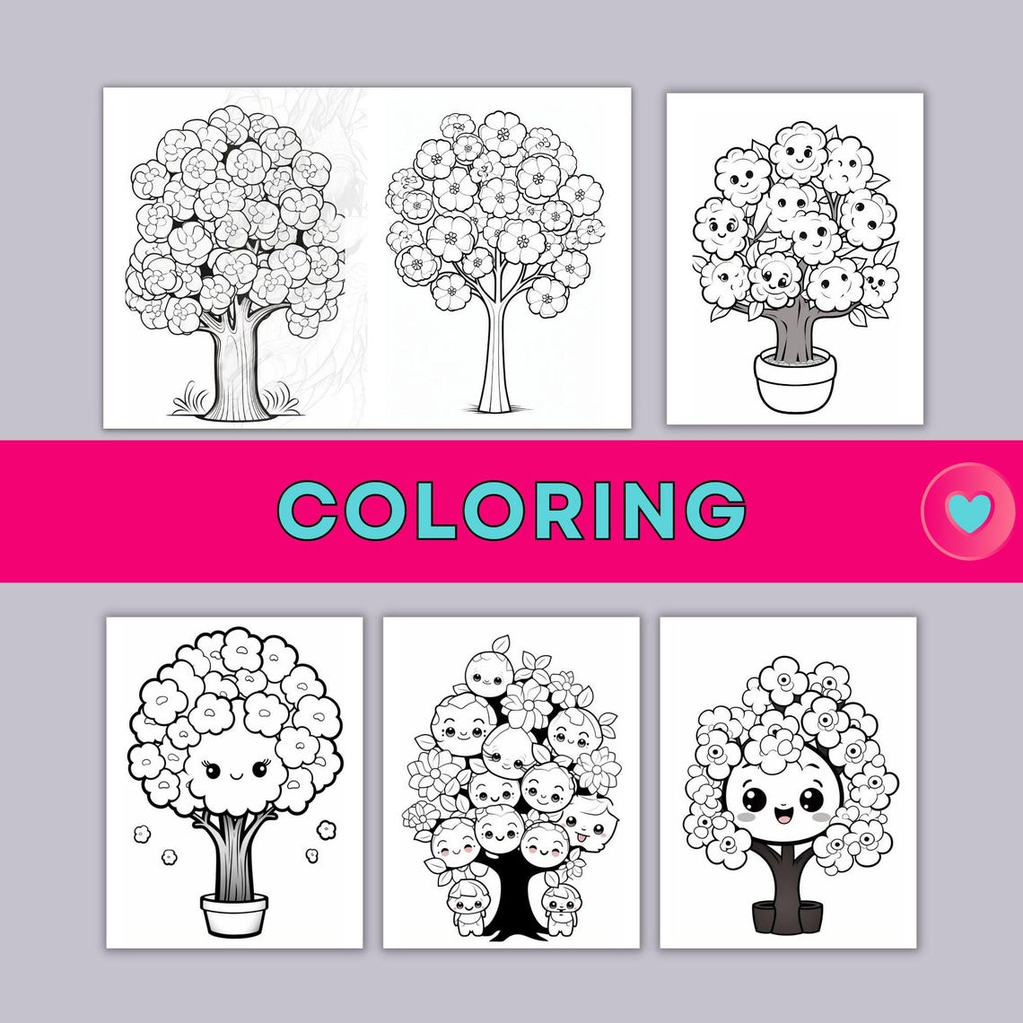Cute Flower Trees Coloring Pages Cute Flower Trees Coloring Book Flower ...