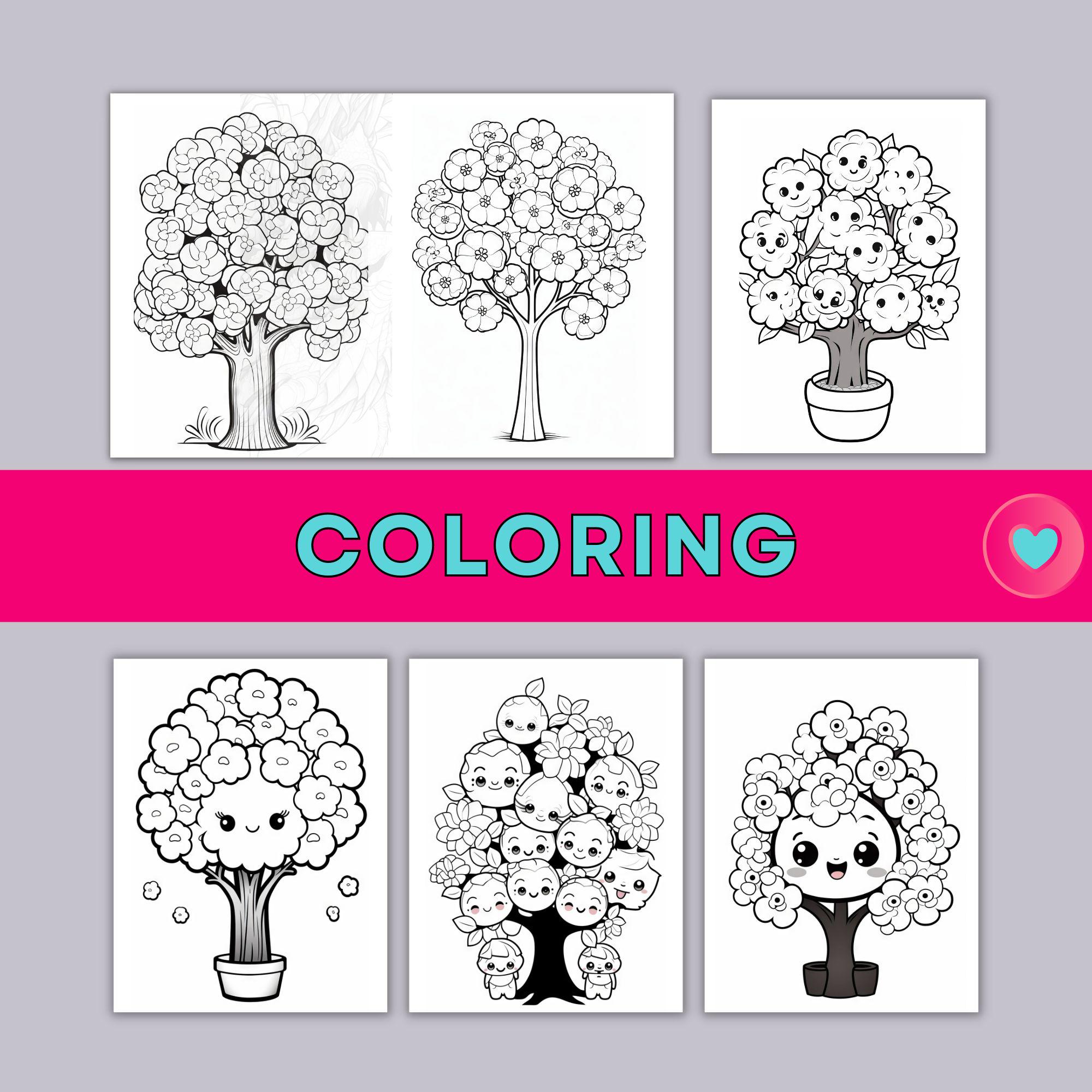 Cute Flower Trees Coloring Pages Cute Flower Trees Coloring Book Flower ...