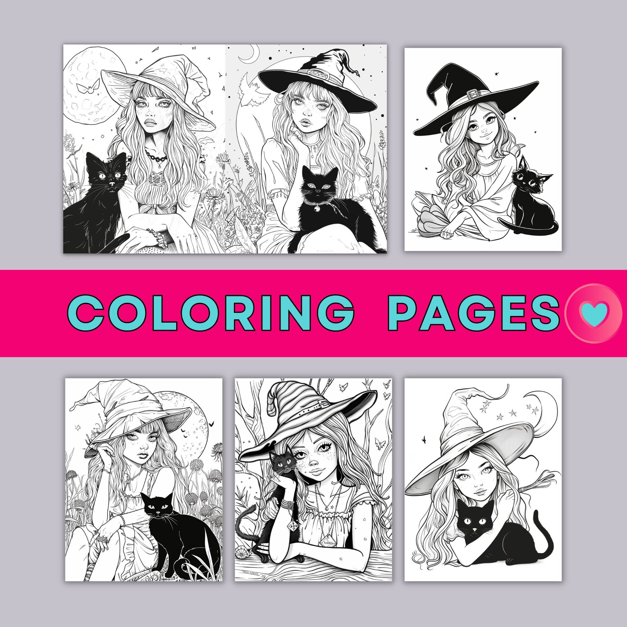 Printable Pdf Witch Coloring Book Witchy Aesthetic Grayscale Coloring ...