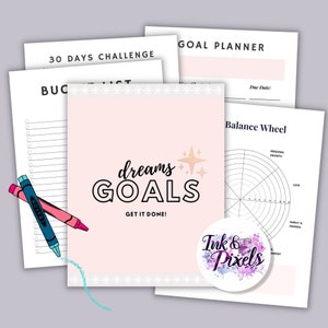 Dream Life Goals Worksheet Vision Board Template Goal Planner Goal ...