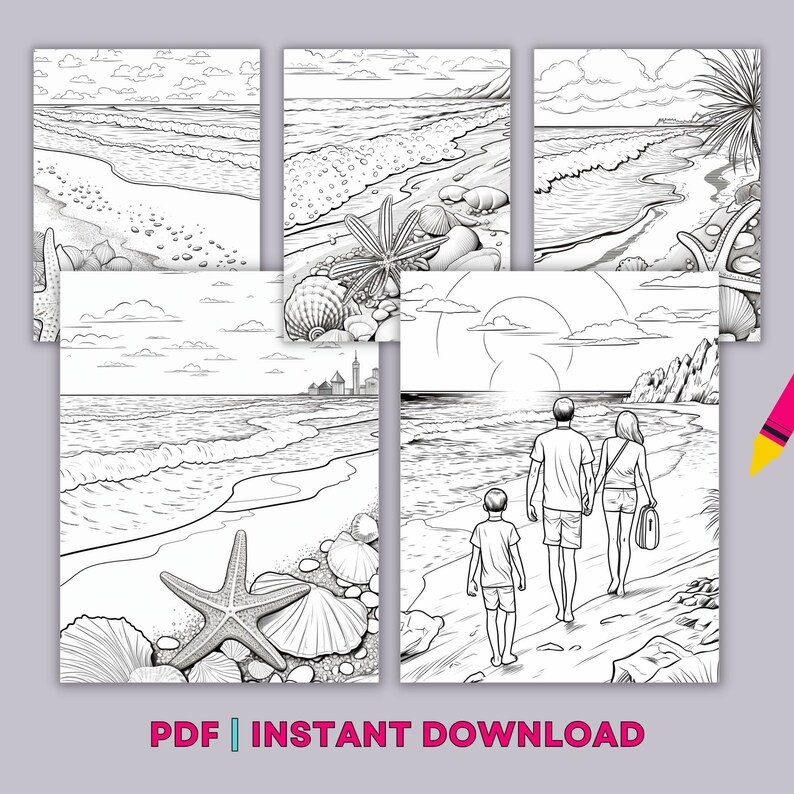 Ocean Beach Coloring Pages Digital Download - Etsy