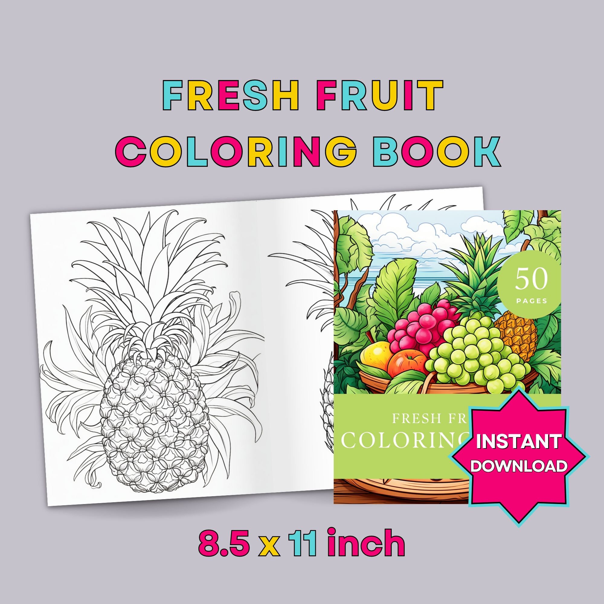 Fruit Coloring Pages Coloring Book Instant Download Printable Activity ...