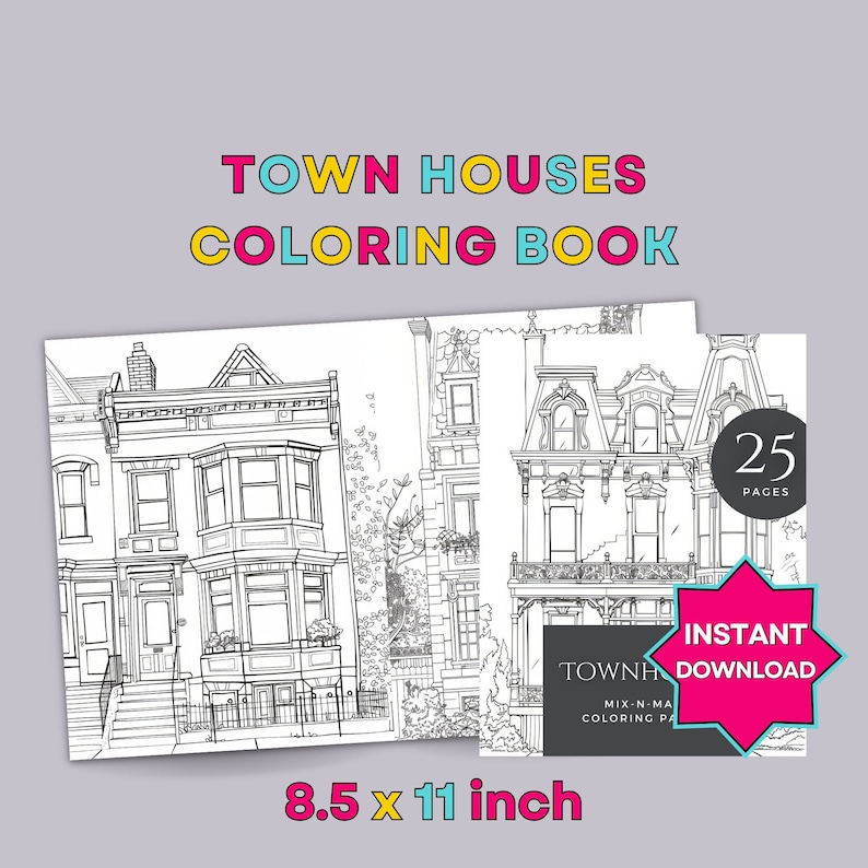 Town House Town House Coloring Instant Download House Coloring Book ...