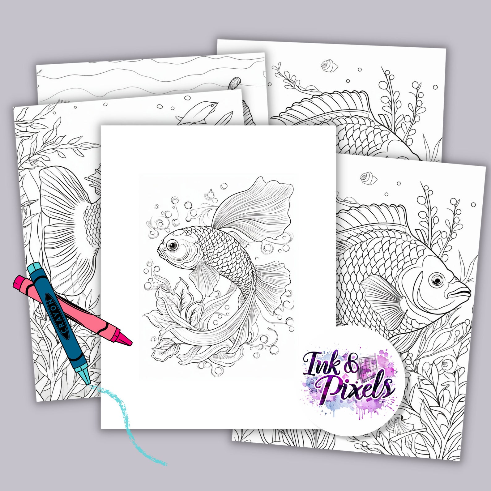 Coral Fish Coloring Print & Color Adult Coloring Page Line Art Sea Life ...