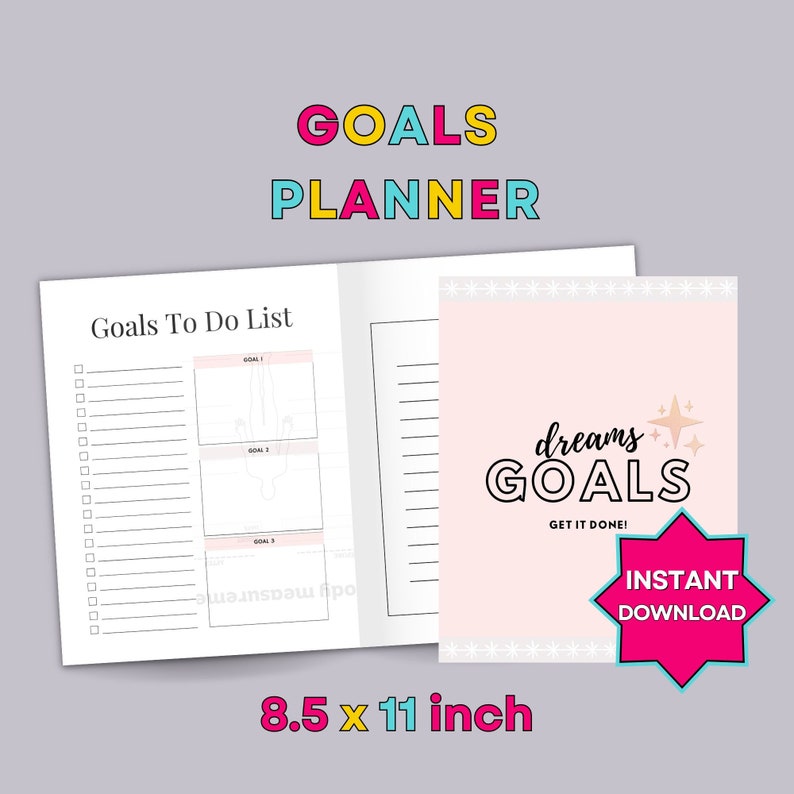 Dream Life Goals Worksheet Vision Board Template Goal Planner Goal ...