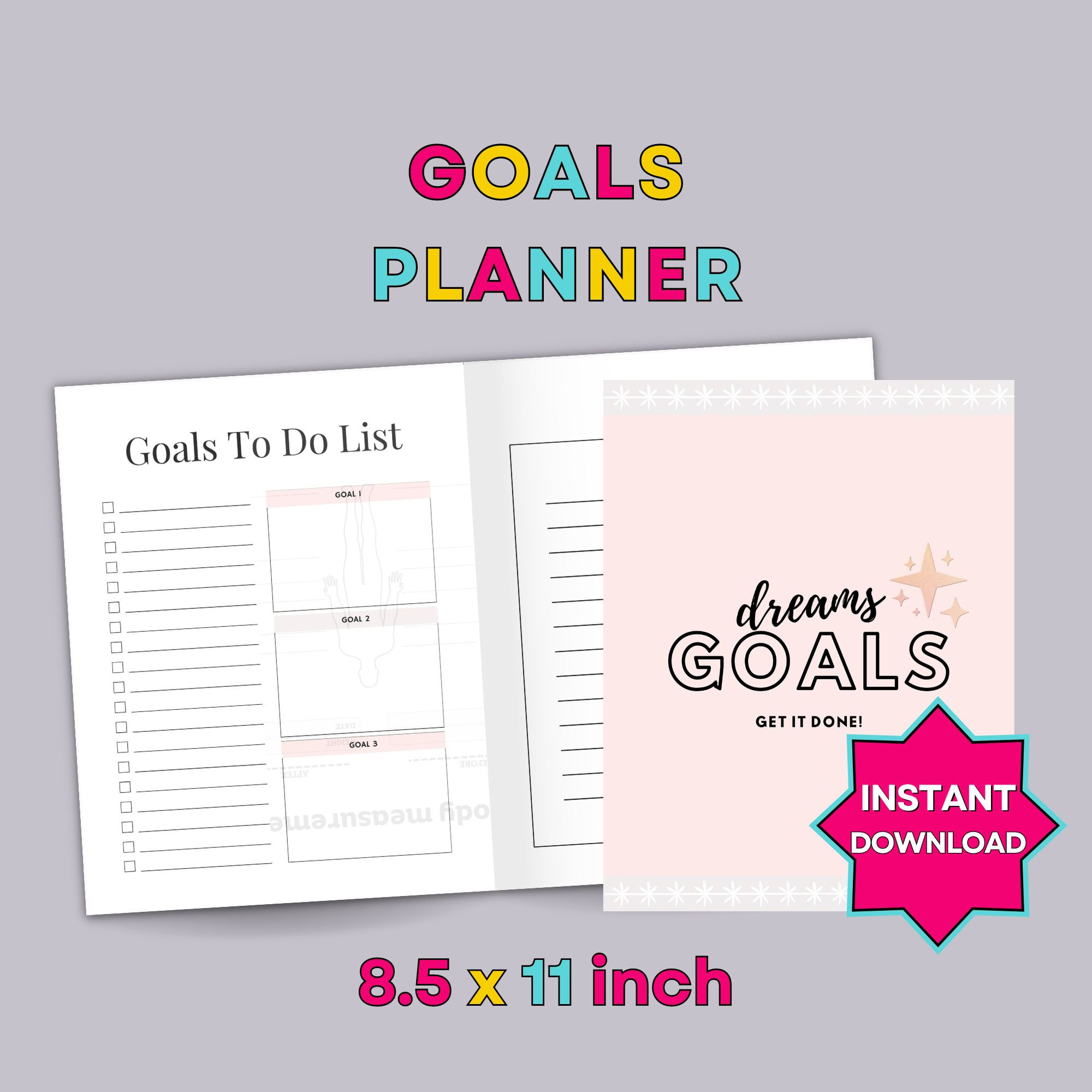 Dream Life Goals Worksheet Vision Board Template Goal Planner Goal ...