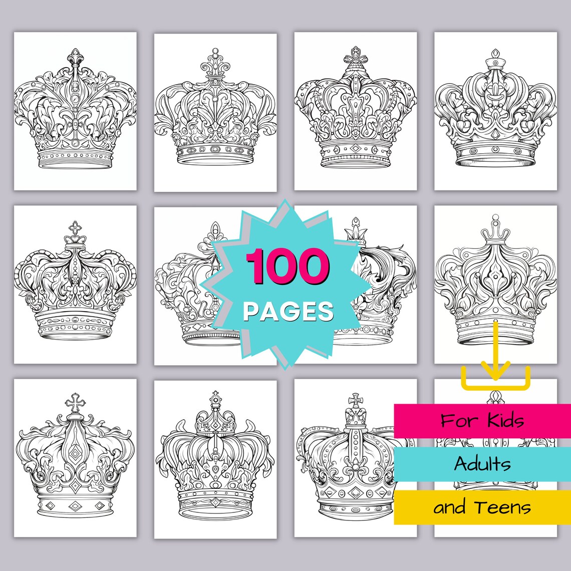 Crown Coloring Coloring Page Printable Pdf File Instant Download ...