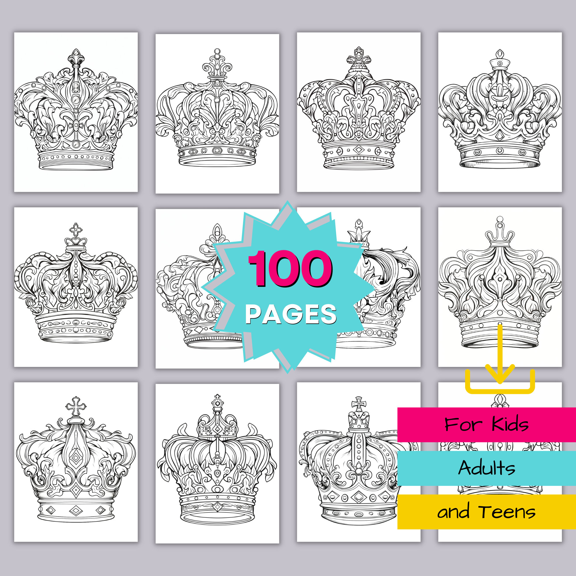 Crown Coloring Coloring Page Printable Pdf File Instant Download ...