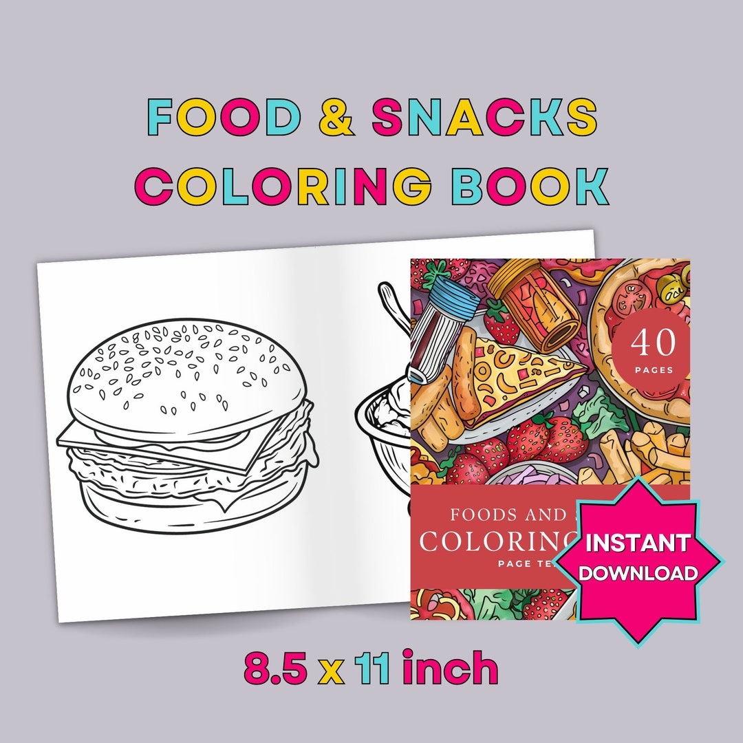 Foods and Snack Coloring Instant Digital Download Printable Pdf Cake ...